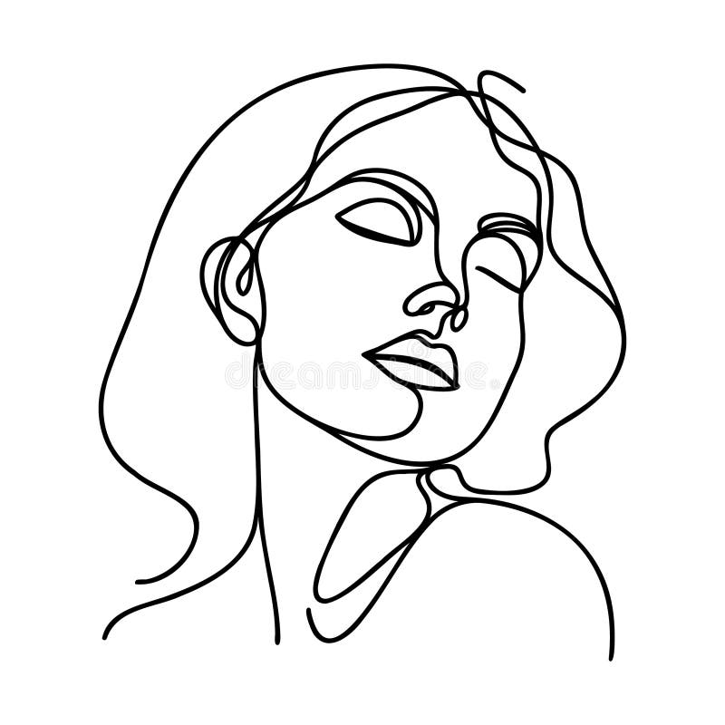 Woman Abstract Face, One Line Drawing. Hand Drawn Outline Illustration ...