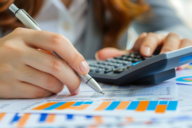 Woman Accountant Using Calculator and Pen for Business Data Calculation ...