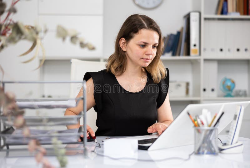Woman Accountant Working with Financial Report and Statistics Data ...