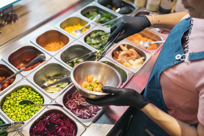 Woman Adding Ingredients into Poke Bowl Stock Image - Image of poke ...