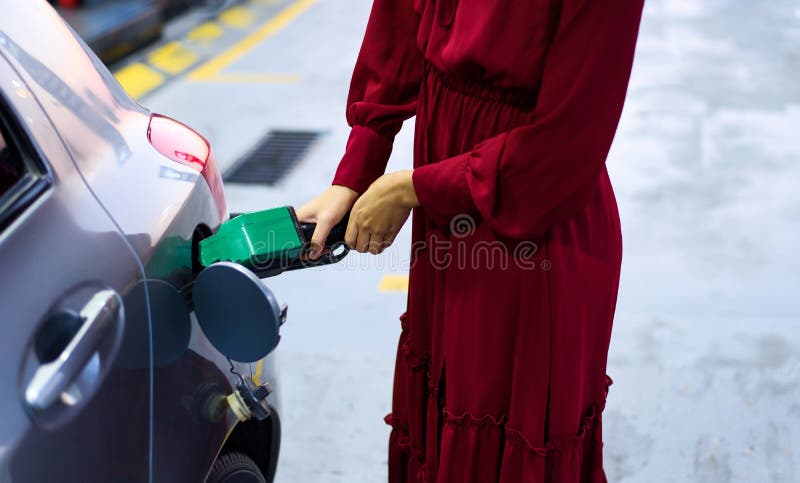 Woman Adding Petrol on Gas Station Stock Image - Image of handle, hand ...
