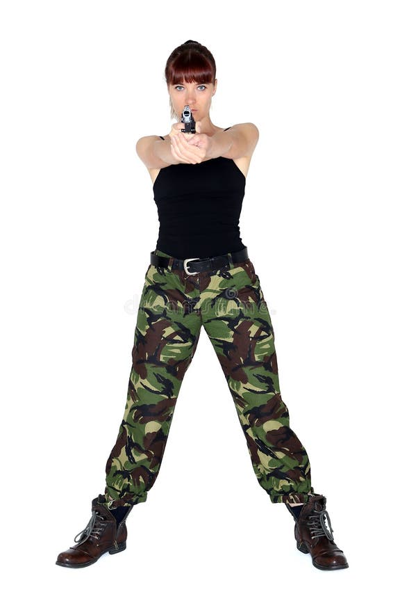 Woman agent pointing gun stock image. Image of person - 26229789