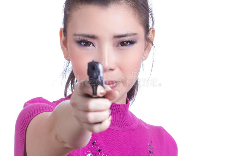 Woman aiming a gun stock photo. Image of attractive, firearm - 32244296