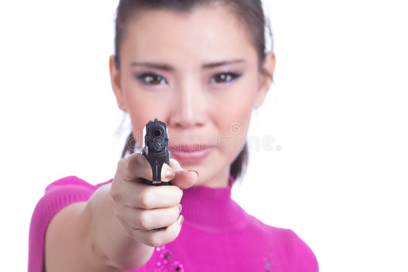 Woman aiming a gun stock photo. Image of glamour, lady - 32244308
