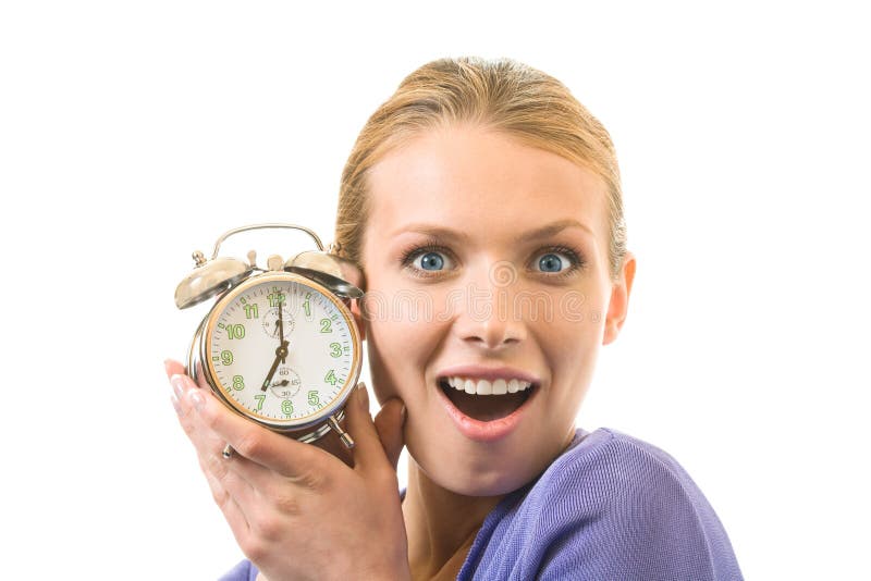 Woman with alarm-clock stock image. Image of healthy, clock - 7981901