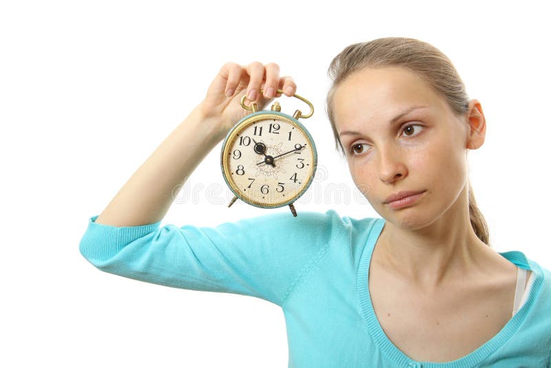 Woman with alarm clock stock photo. Image of deadline - 31371680