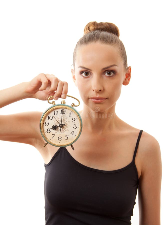 Young girl with clock stock image. Image of studio, woman - 23058201