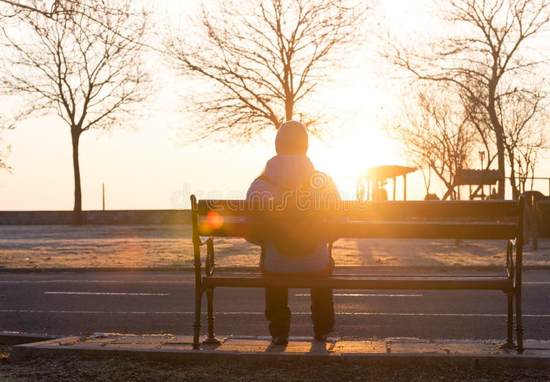 Woman alone at sunrise stock image. Image of girl, waiting - 103987281