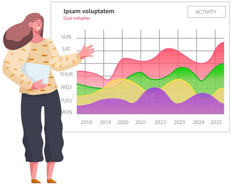 Woman Analyses Digital Report with Statistics. Statistical Indicators ...
