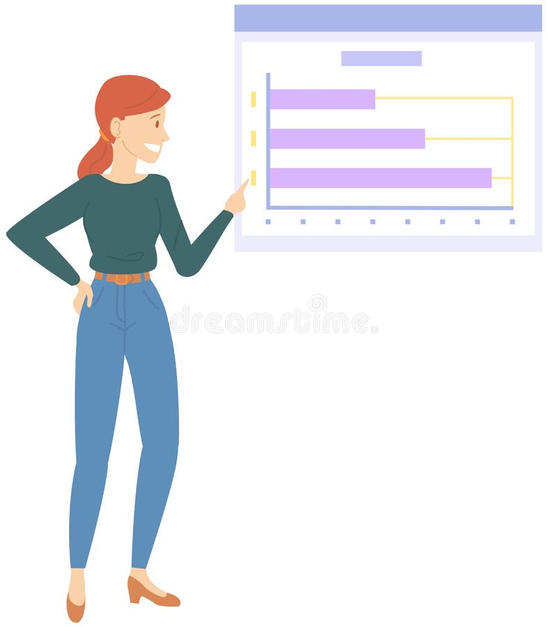Woman Analyses Digital Report with Statistics. Statistical Indicators ...