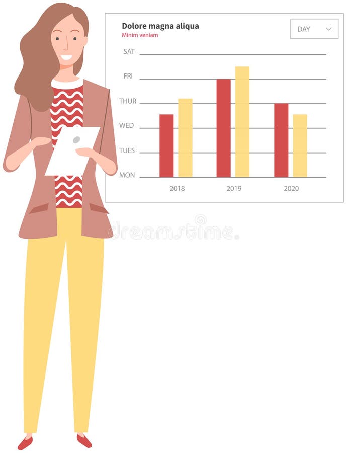 Woman Analyses Digital Report with Statistics. Statistical Indicators ...