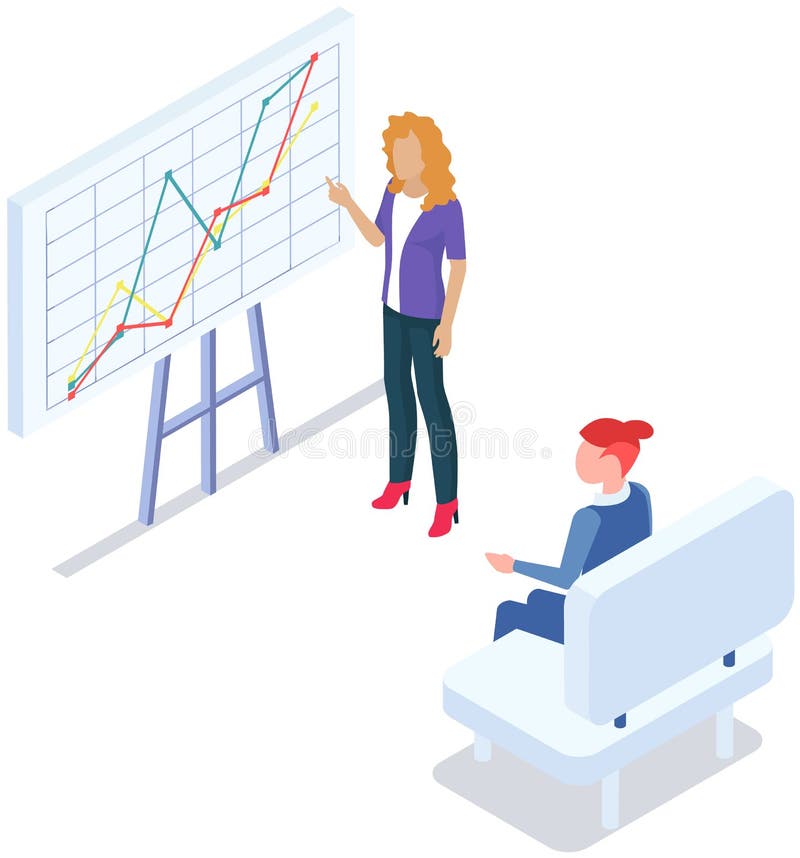 Woman Analyses Digital Report with Statistics. Statistical Indicators ...