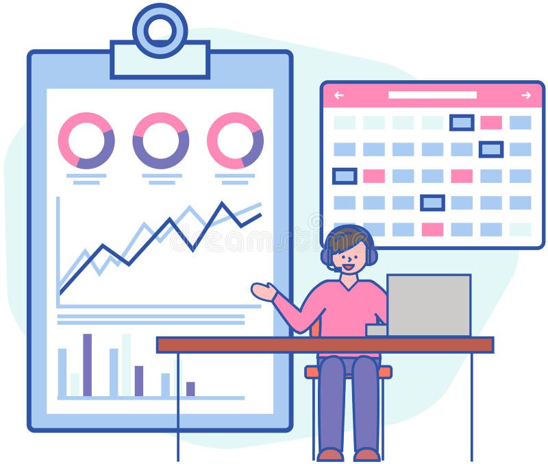 Woman Analyses Digital Report with Statistics. Statistical Indicators ...