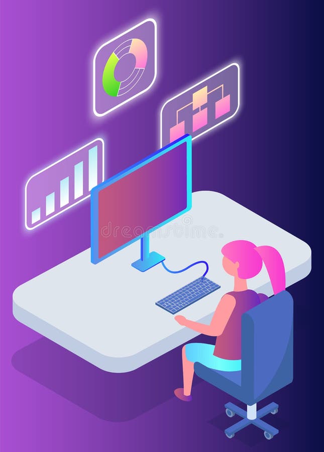 Woman Analyses Digital Report with Statistics. Statistical Indicators ...