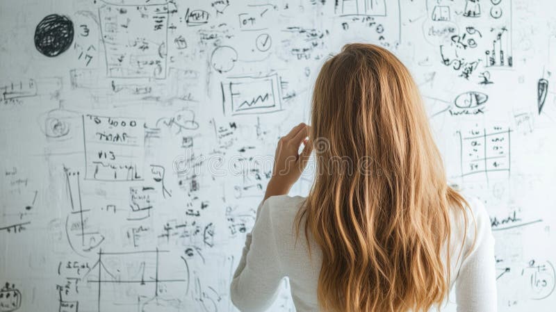Woman Analyzes Complex Data and Charts on a Wall Stock Illustration ...