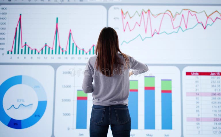 Woman Analyzing Big Data on Artificial Intelligence Dashboard Stock ...