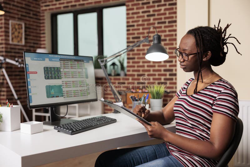 Woman Analyzing Business Statistics, Working with Internet of Things ...