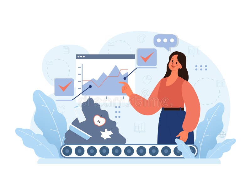 Woman Analyzing Data Trends. Flat Vector Illustration. Stock Vector ...