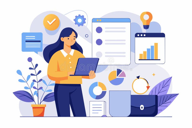 Woman Analyzing File Data on a Laptop, Woman is Analyzing File Data ...