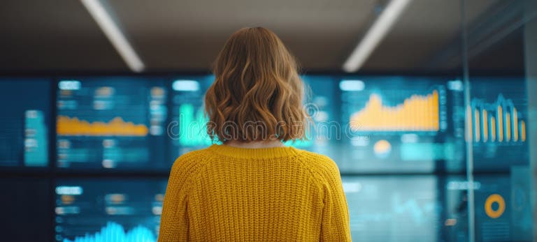 The Woman Analyzing Financial Data Visualizations in a Modern Office ...