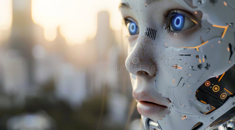 Woman Android, Robot, Modern Technology. Work in the Laboratory, in the ...