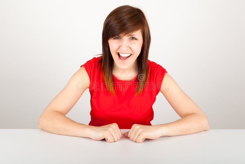 The Woman is Angrily Sitting at the Table Stock Photo - Image of girl ...