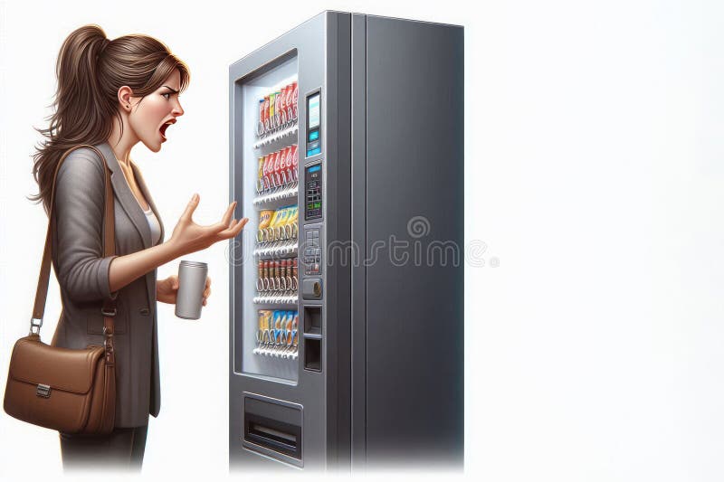 The Woman is Angry at the Vending Machine. Space for Text. Stock Image ...