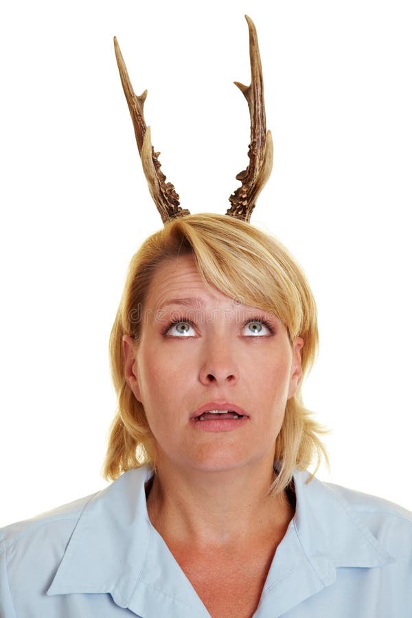Woman with Antlers on Her Head Stock Photo - Image of headdress, deer ...