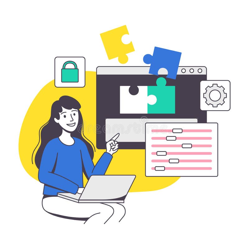 Woman App Dev Professional Developing Software Application For Mobile Device Vector Illustration