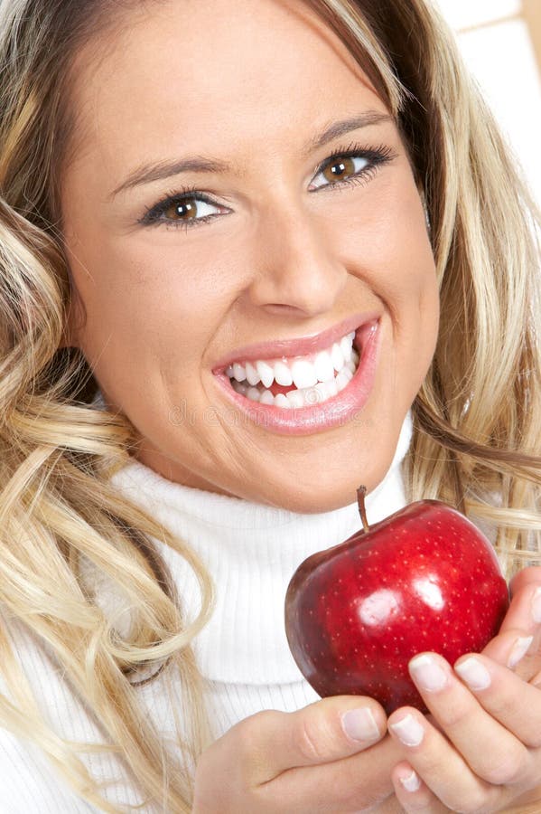 Woman with apple stock image. Image of close, lady, mouth - 2200475