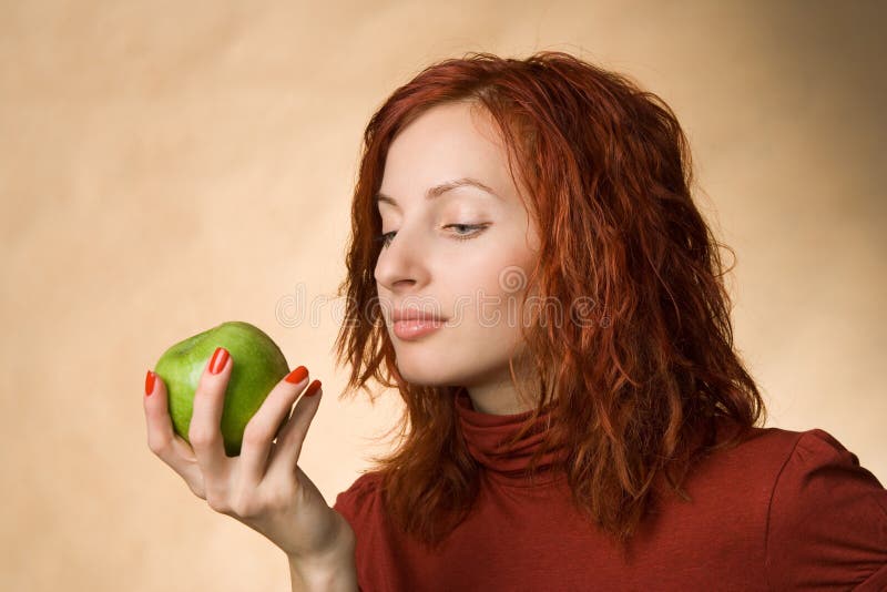 Woman with apple stock photo. Image of apple, apples, hands - 1638840