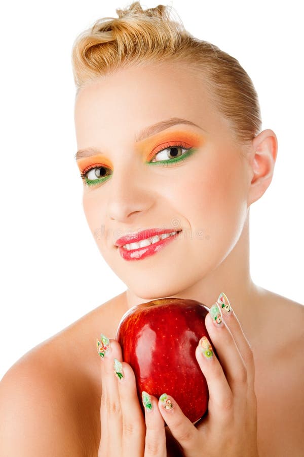 Woman with apple stock image. Image of happy, fruit, body - 19183967