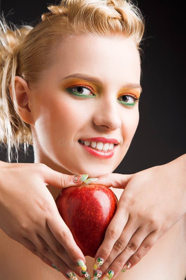 Woman with apple stock photo. Image of female, lips, beauty - 20053054