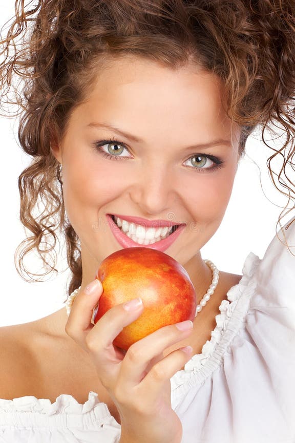 Woman with apple stock image. Image of isolated, lady - 2200477