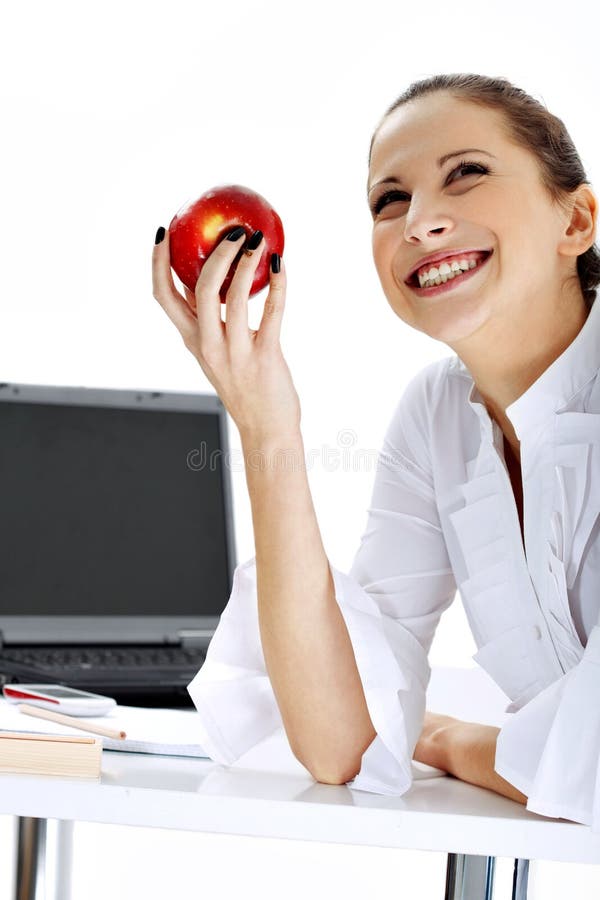 Woman with apple stock image. Image of cheerful, attractive - 23716219