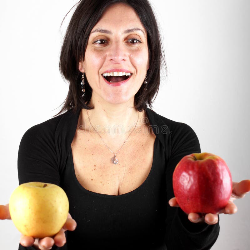 Woman with apple stock photo. Image of face, food, bite - 51920826
