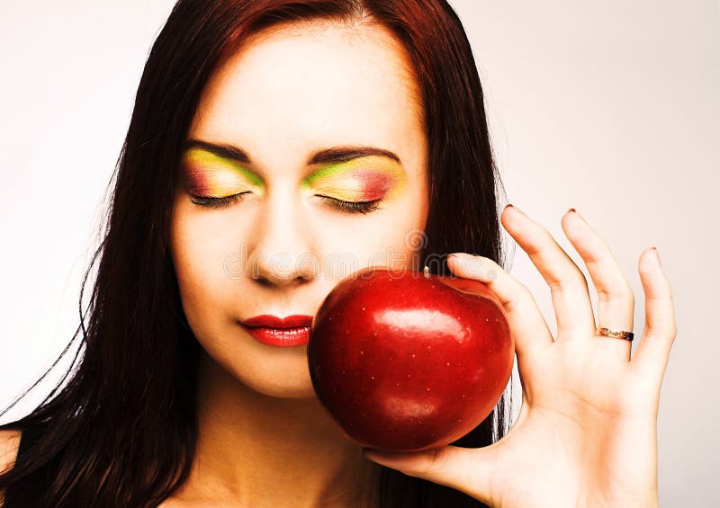 Woman with apple stock photo. Image of bright, happy - 40614364