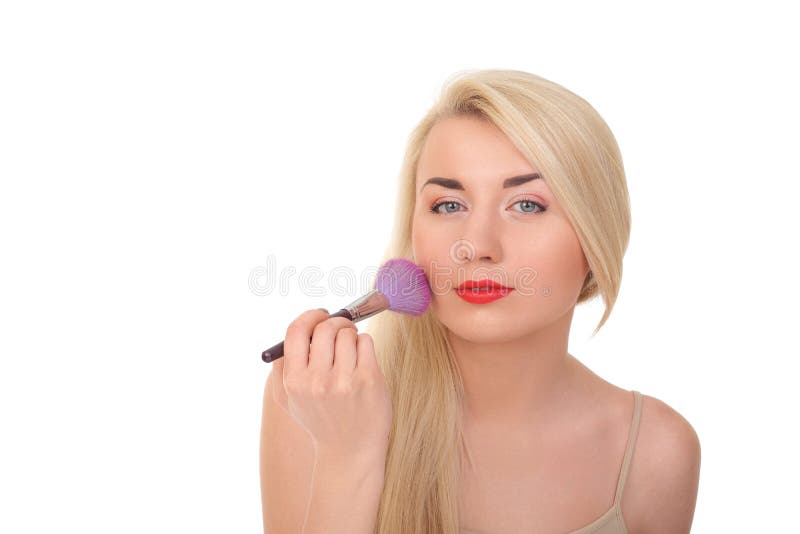 Woman Applied Blush on Her Cheeks Stock Photo - Image of attractive ...