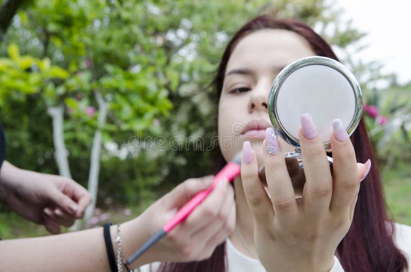 Woman Applied Makeup Outside the Garden Stock Image - Image of ...