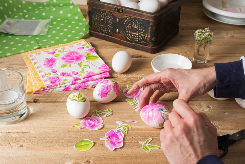 Woman Apply Glue on Colored Easter Egg on Colored Easter Egg, Technique ...