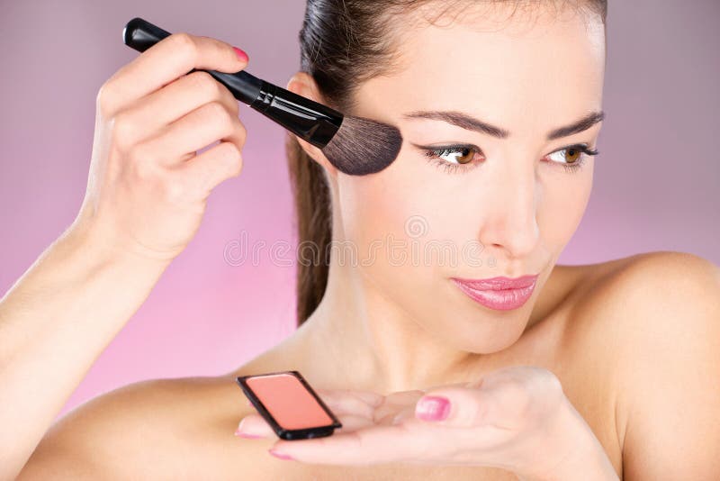 Woman Applying Cosmetic Powder Brush Stock Photo - Image of beauty ...
