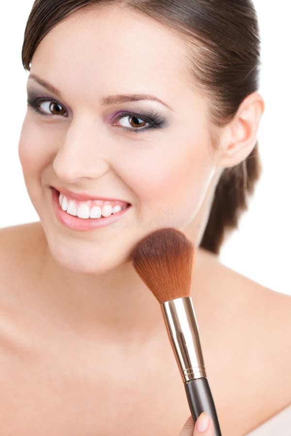 Woman Applying Cosmetics To Her Face Stock Photo - Image of female ...