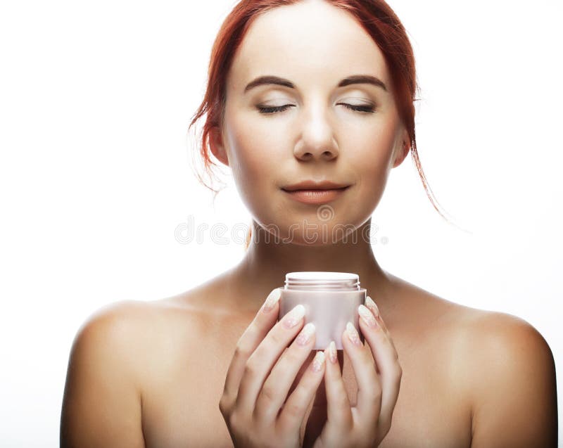 Woman Applying Cream on Her Face Stock Image - Image of cream ...