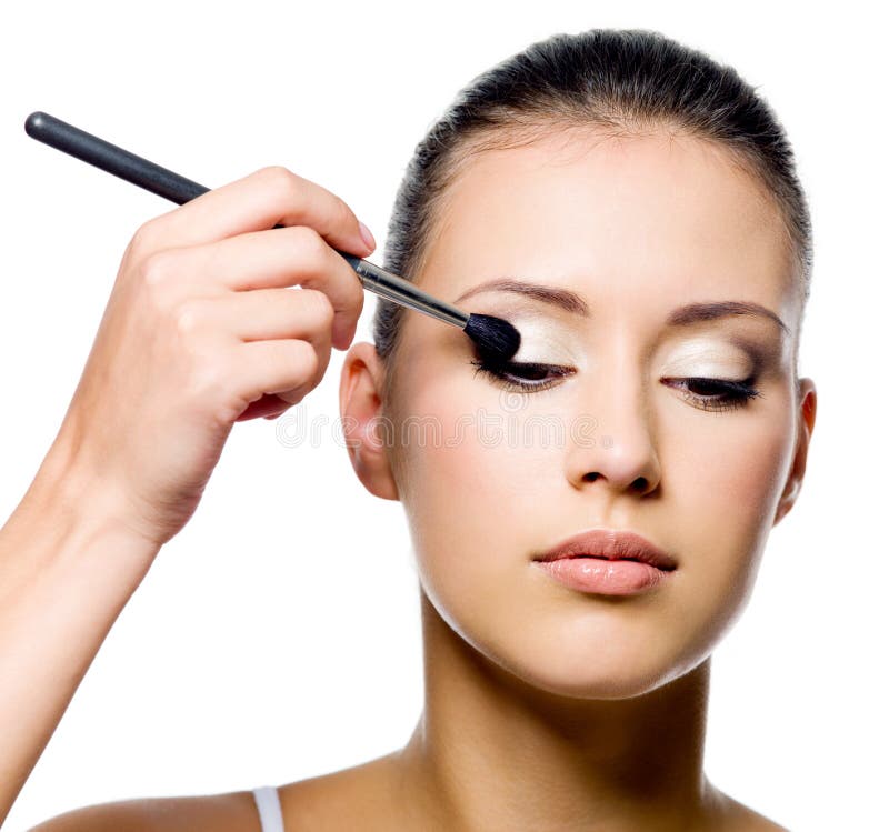 Applying Eyeshadow Using Eyeshadow Brush Stock Photo - Image of ...
