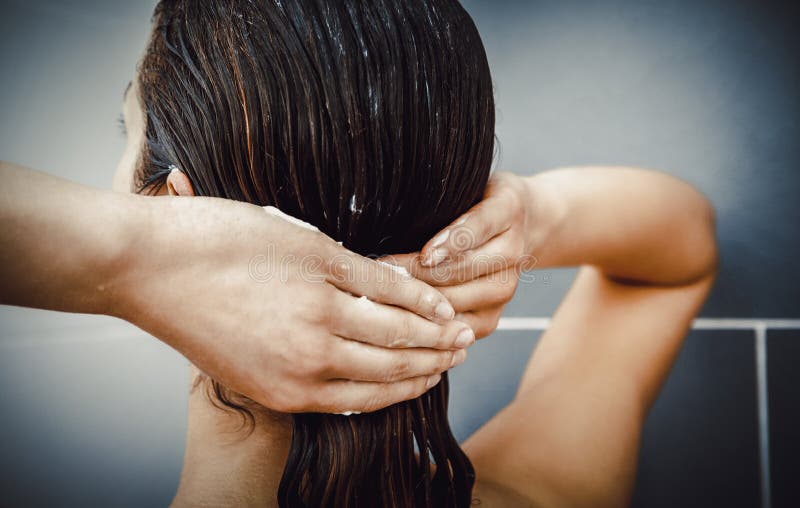 Woman Applying Hair Conditioner. Stock Image - Image of hygiene, wash ...
