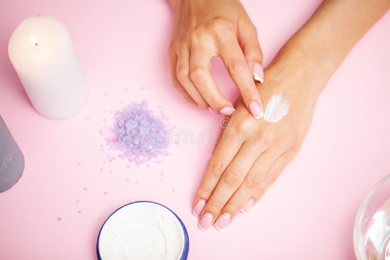 Woman Applying Hand Cream at Home, Closeup Stock Photo - Image of ...