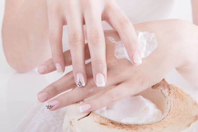 Woman Applying Hand Lotion in the Spa Stock Image - Image of manicure ...