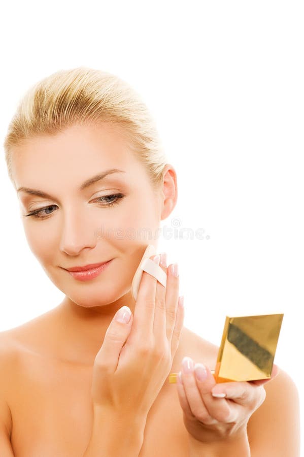 Woman with a make-up brush stock image. Image of handle - 5750891