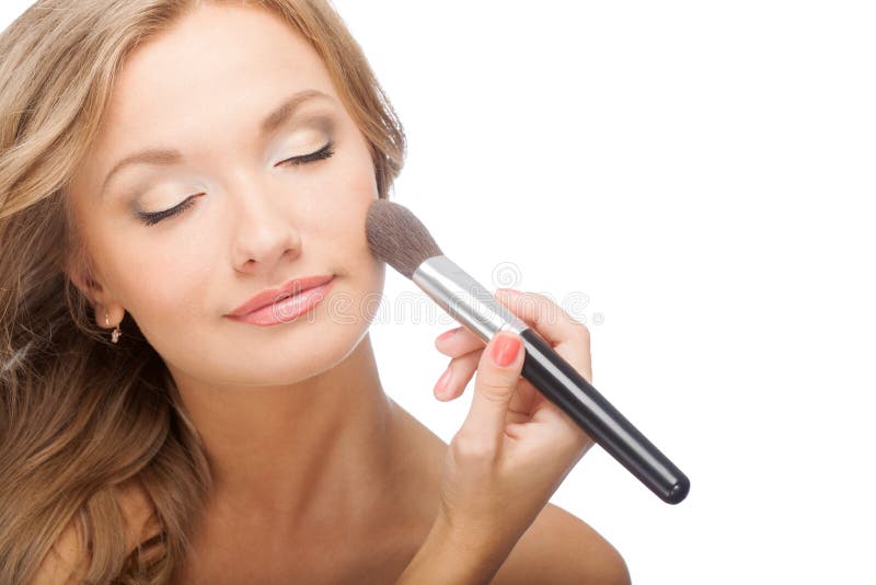 Woman Applying Powder on Face Stock Image - Image of application ...