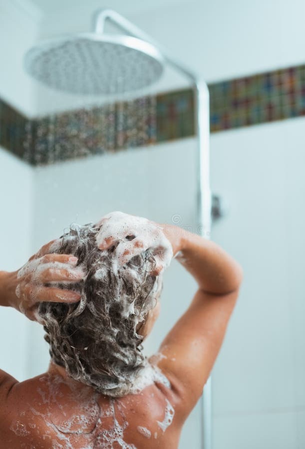 Woman Applying Shampoo in Shower Stock Image - Image of falling ...